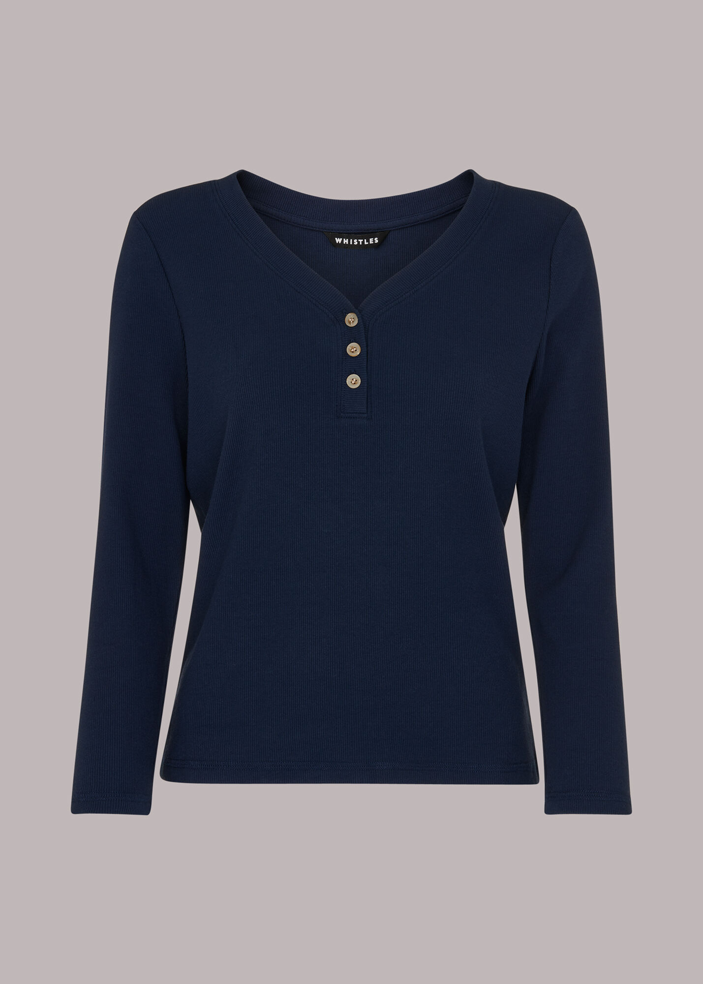 Navy Paiton Ribbed Button Front Top Whistles
